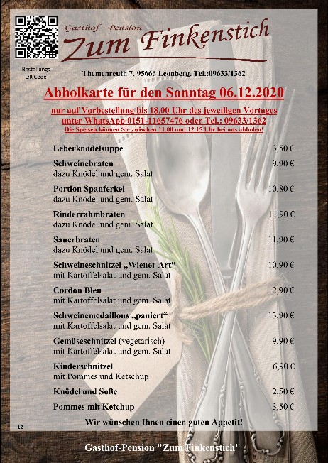 Speisekarte - Finkenstich